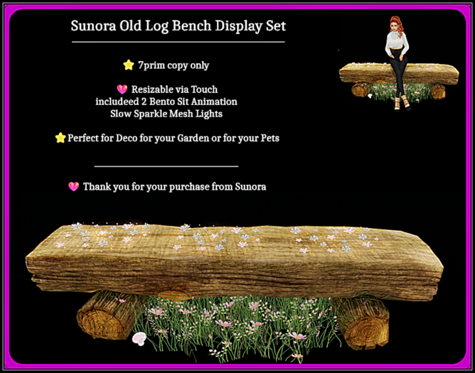 Second Life Marketplace - Sunora Old Log Bench Display Set